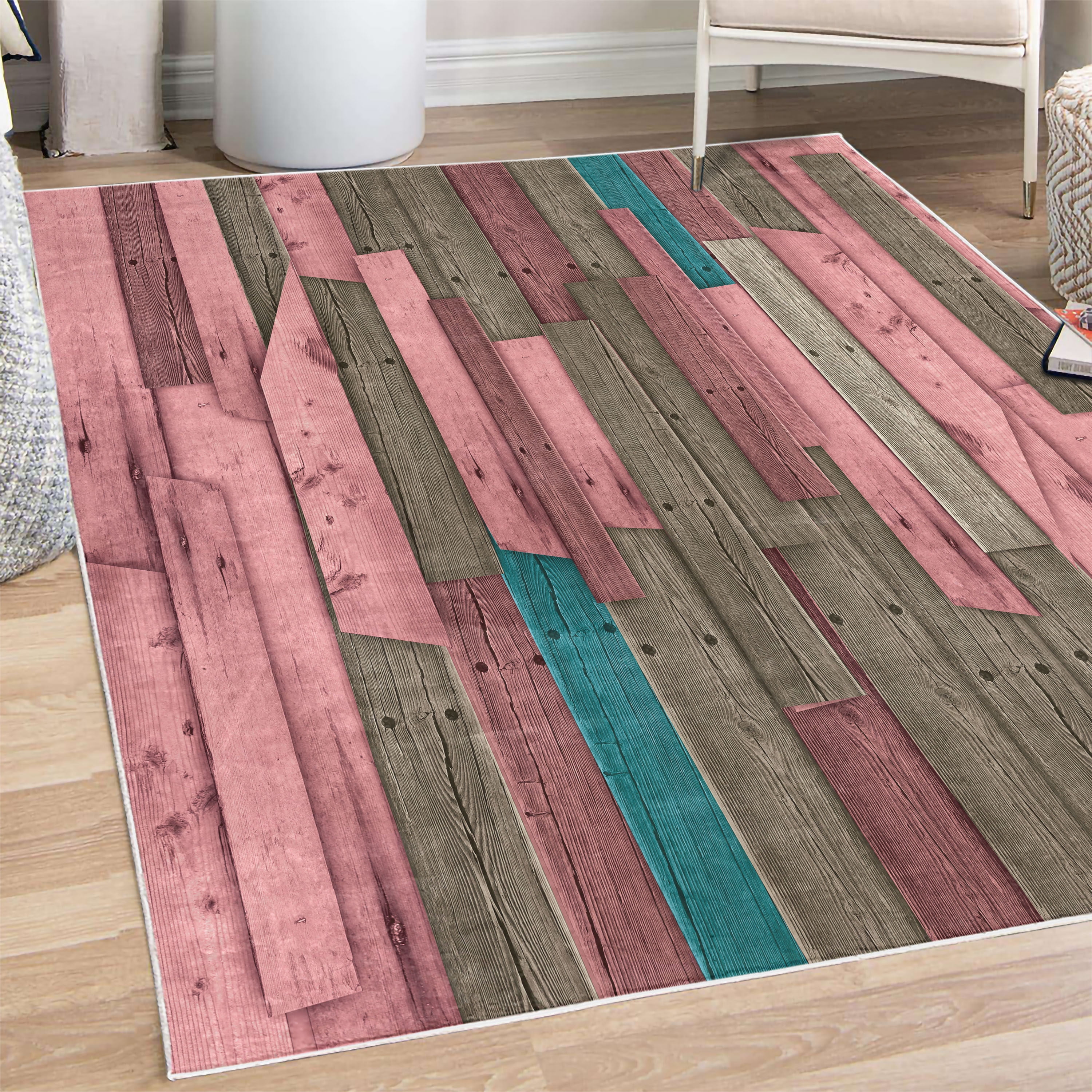 Rustic Decorative Rug, Grunge Wood Planks Barn House Door Nails Country ...