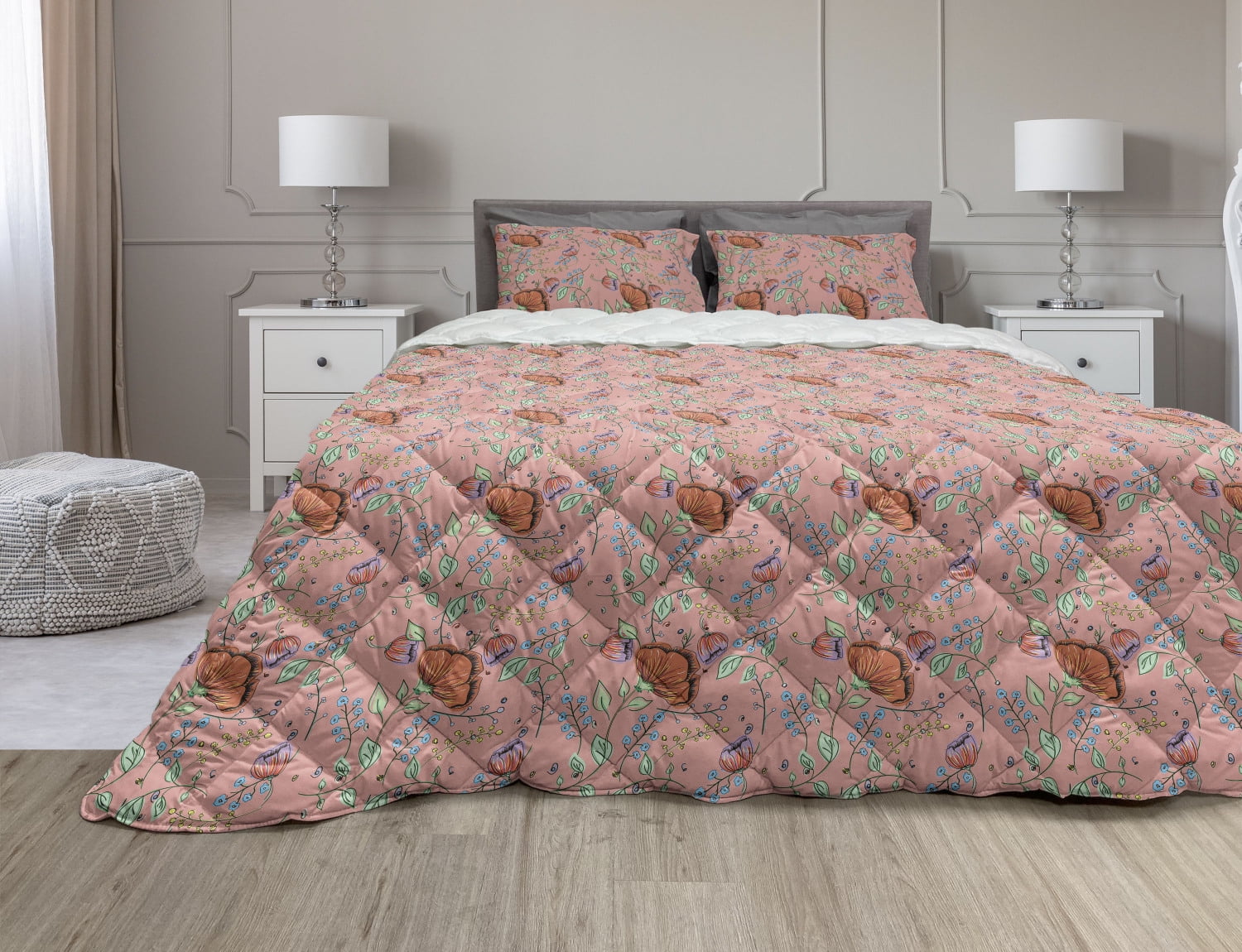 Floral Comforter & Sham Bedding Set, Pastel Colored Bouquet Gardening ...