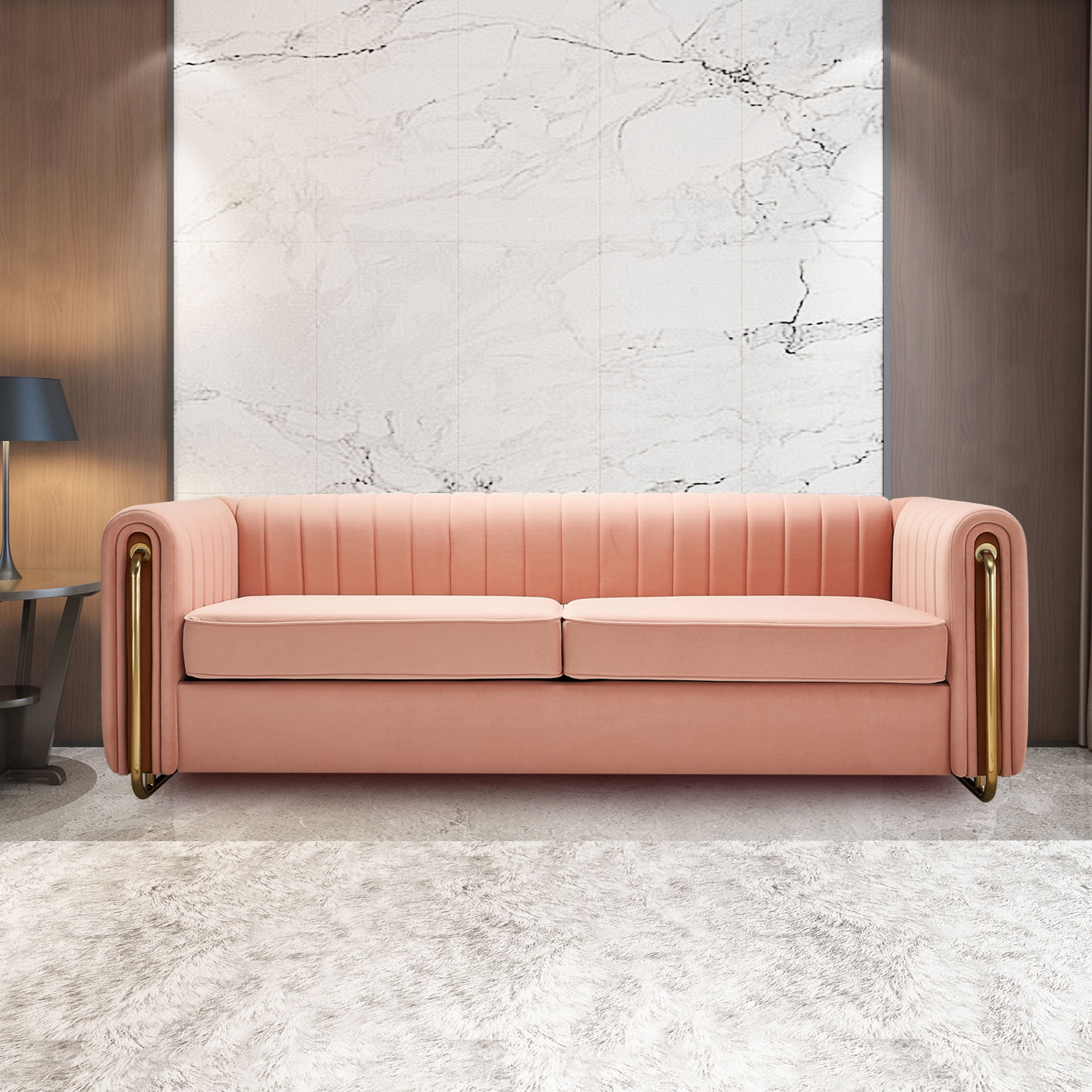 Modern Velvet Sofa Blush Pink Color 53693 - Walmart.com