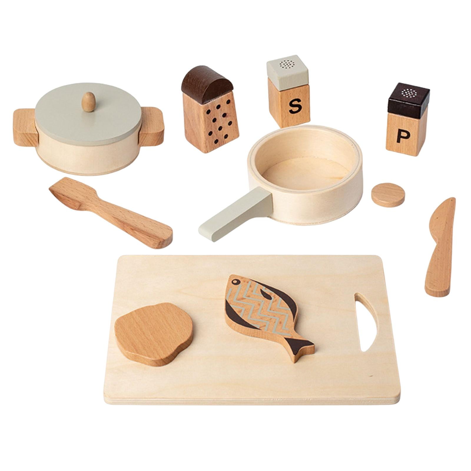 Wood Kitchen Playset, Pretend Toy, Pot Pan Chopping Board, Mini Kitchen ...