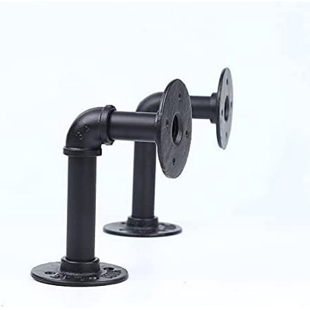 Set of 2 Black Iron Industrial Tube Shelf Brackets for Custom Wood ...