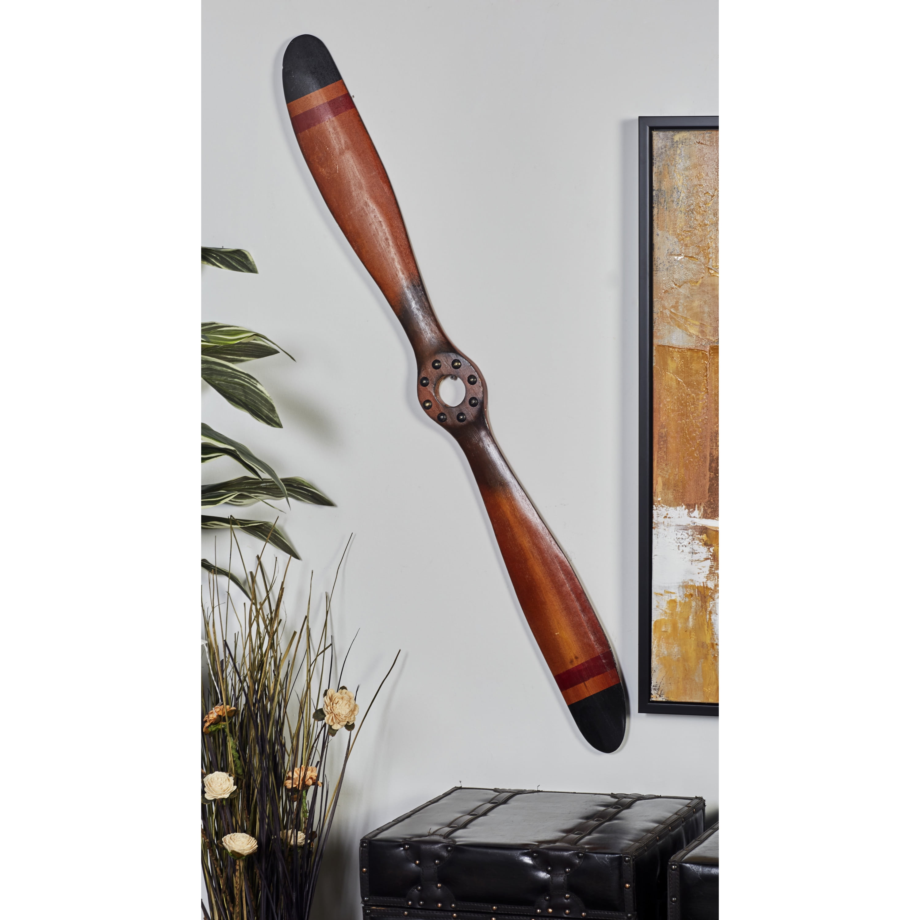 DecMode Brown Wood 2 Blade Airplane Propeller Wall Decor with Aviation ...