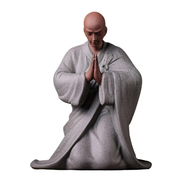 Pottery Clay Chinese Monk Figure Sculpture Handmade for Housewarming ...