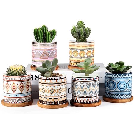 Succulent Planter, 3 inch Ceramic Mini Succulent Pots, Mandala Pattern ...