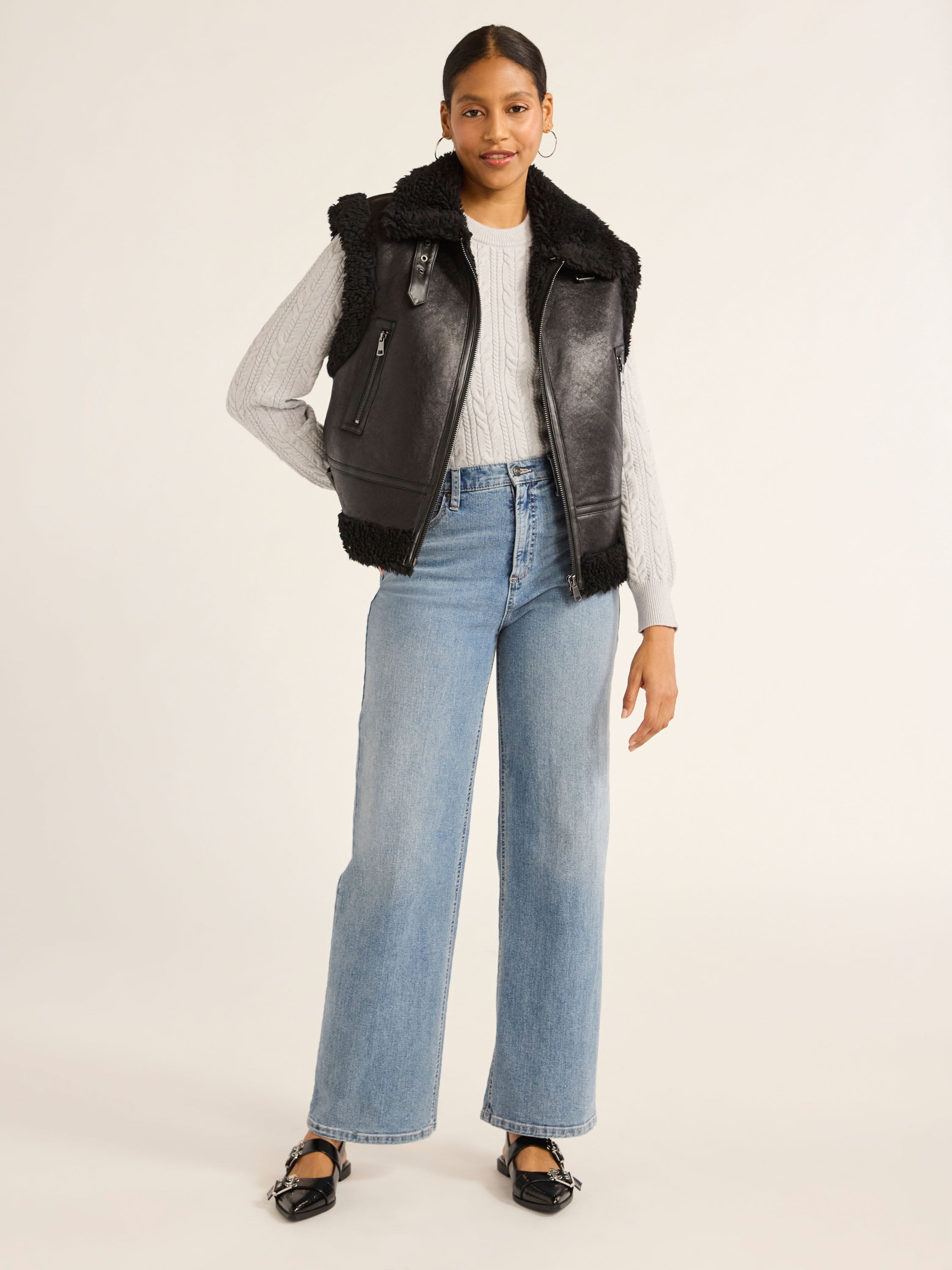 Scoop Women's Faux Suede Zip Vest with Faux Shearling Lining Scoop Women's Faux Suede Zip Vest with Faux Shearling Lining
