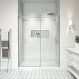 Frameless Shower Door, 56-60" W x 74" H Single Sliding Glass Door, With 5/16" Clear Tempered ...