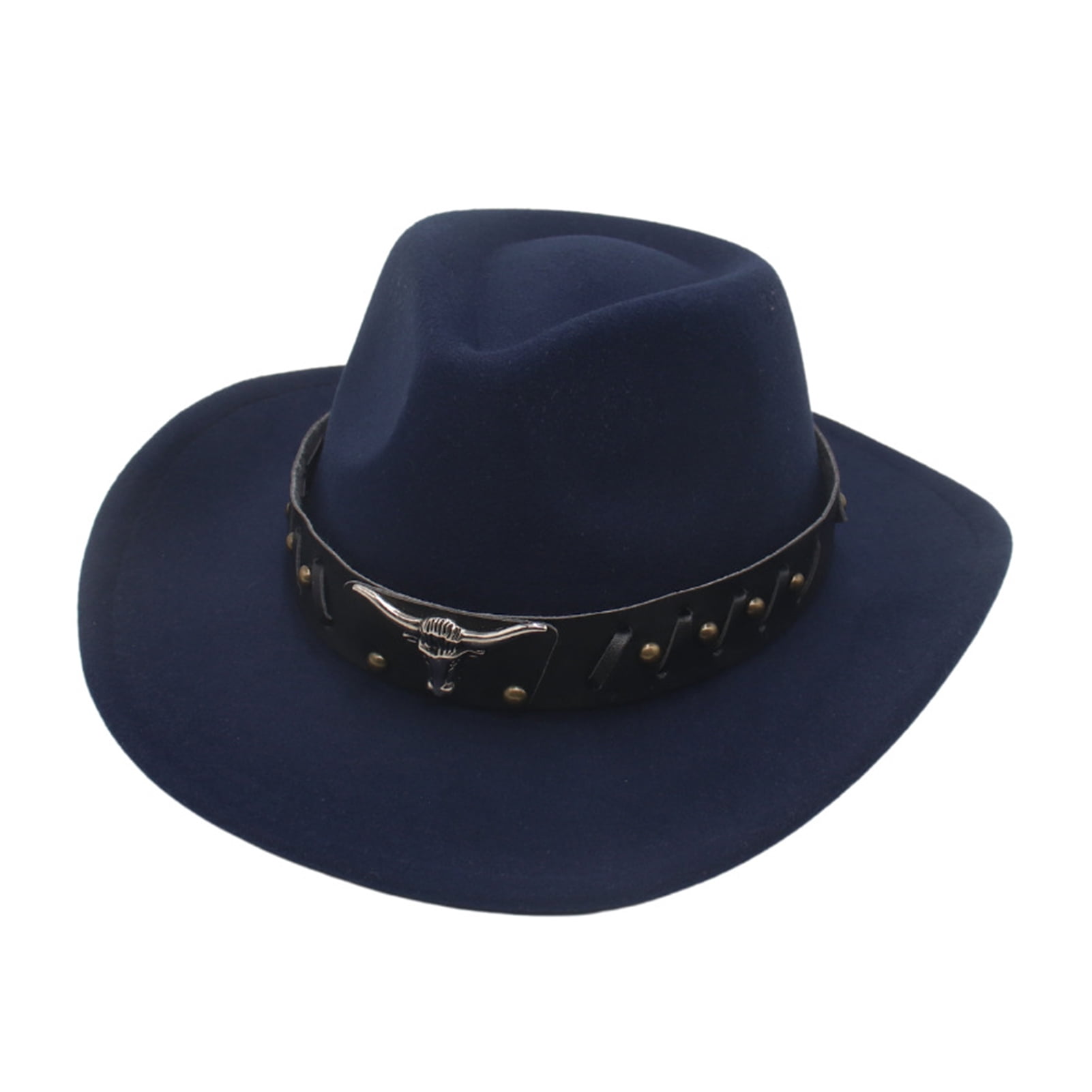 CXDa Fedora Hat Cow-head Decor Wide Brim Western Style Soft Touch Head ...