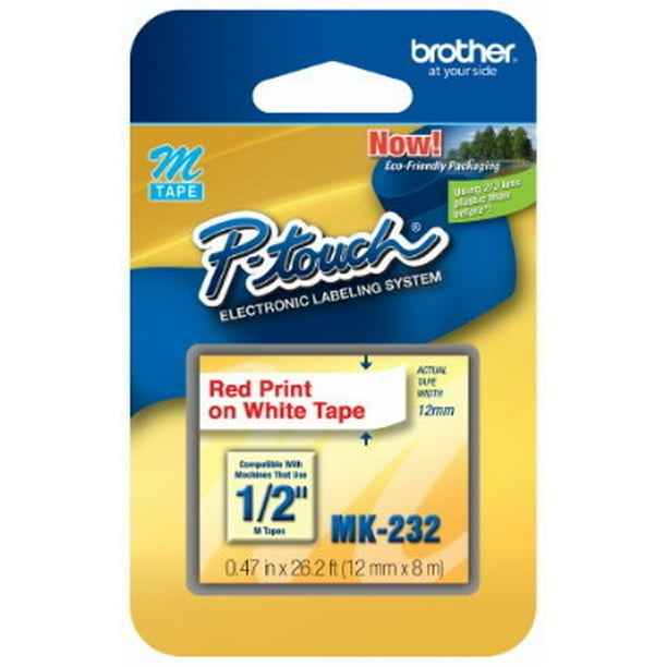 Genuine Brother 1/2" (12mm) Red on White P-touch M Tape for Brother PT ...