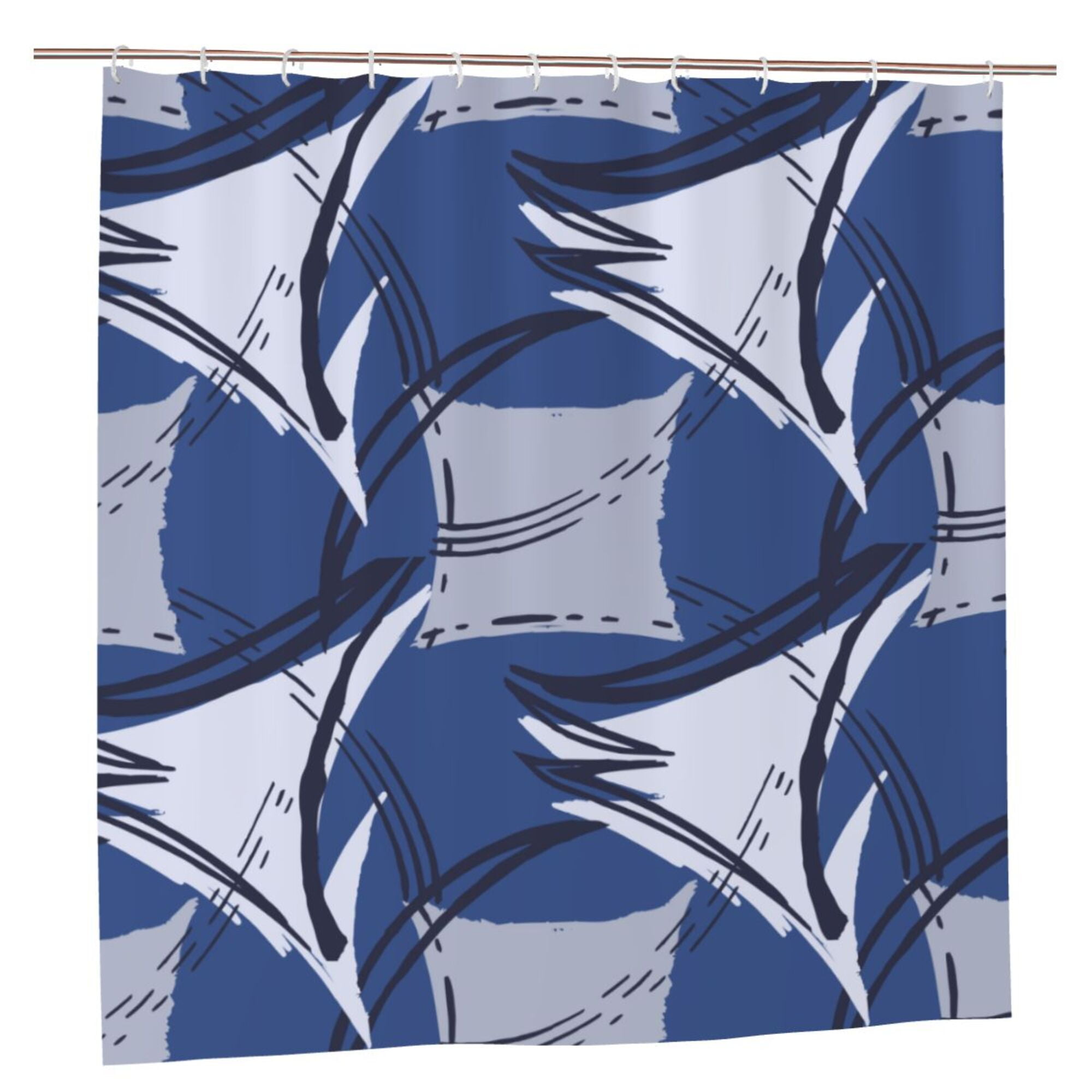 Yfyang Waterproof Bathroom Shower Curtain Blue Geometric Graffiti
