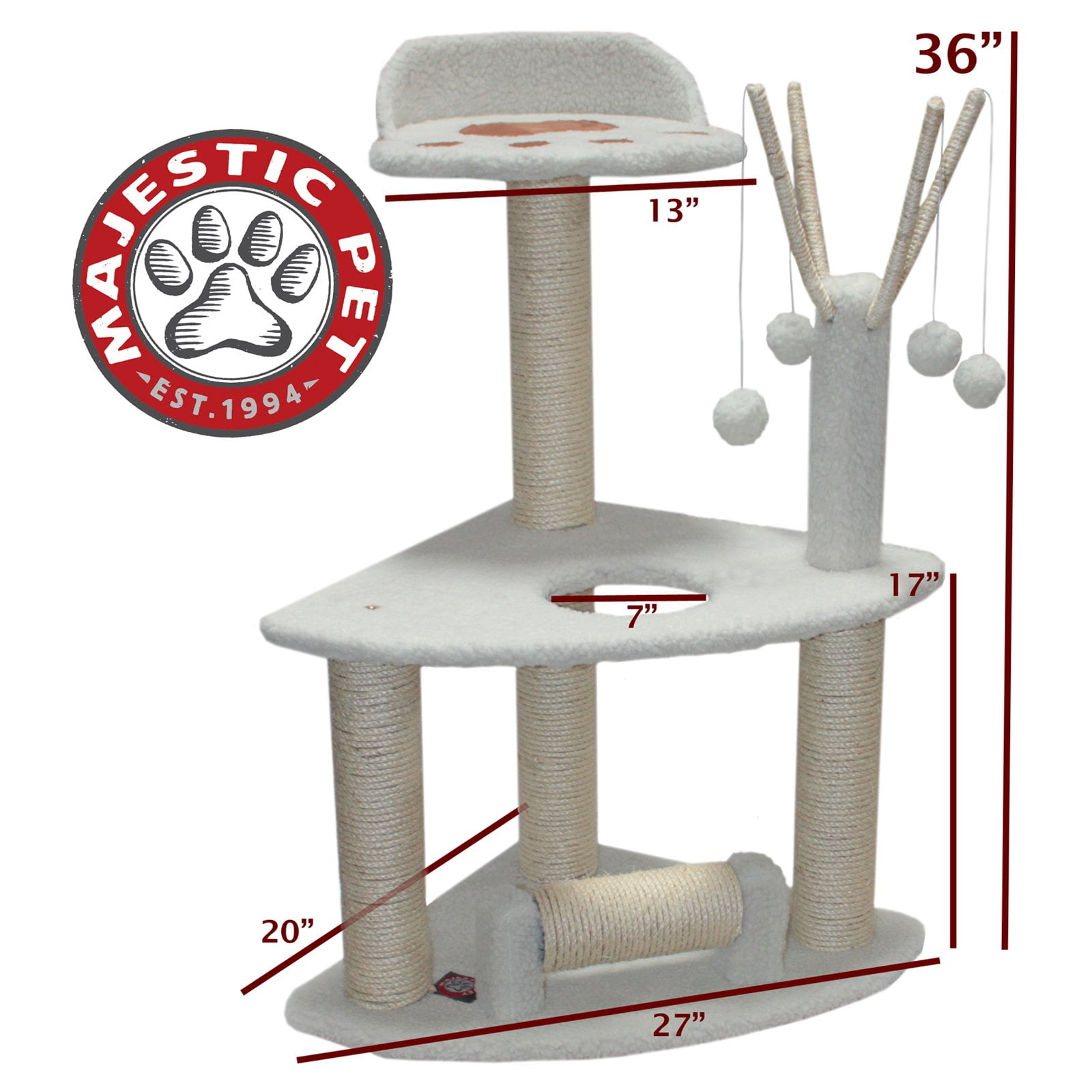 Majestic Pet Products 36 in. Bungalow Sherpa Cat Tree - White - Walmart ...