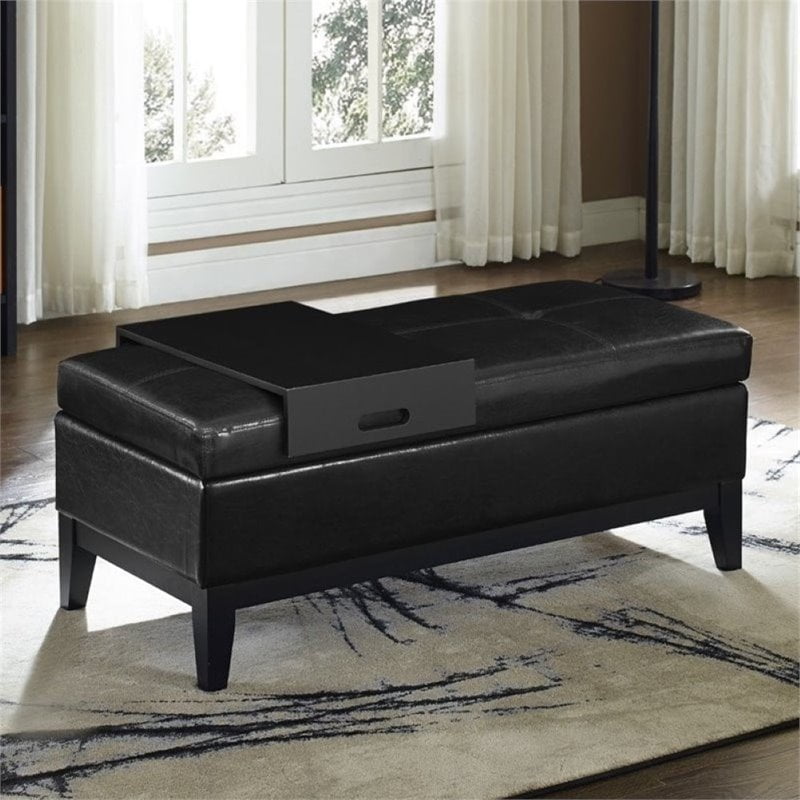 Atlin Designs Faux Leather Storage Bench with Tray in Black - Walmart.com