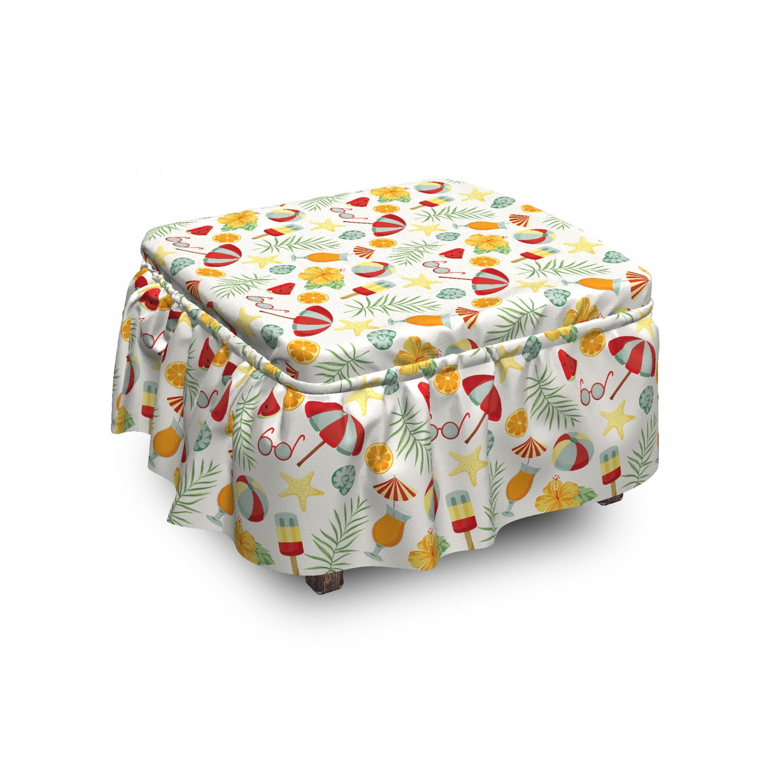 Summer Ottoman Cover, Hot Season Fun Pattern, 2 Piece Slipcover Set ...