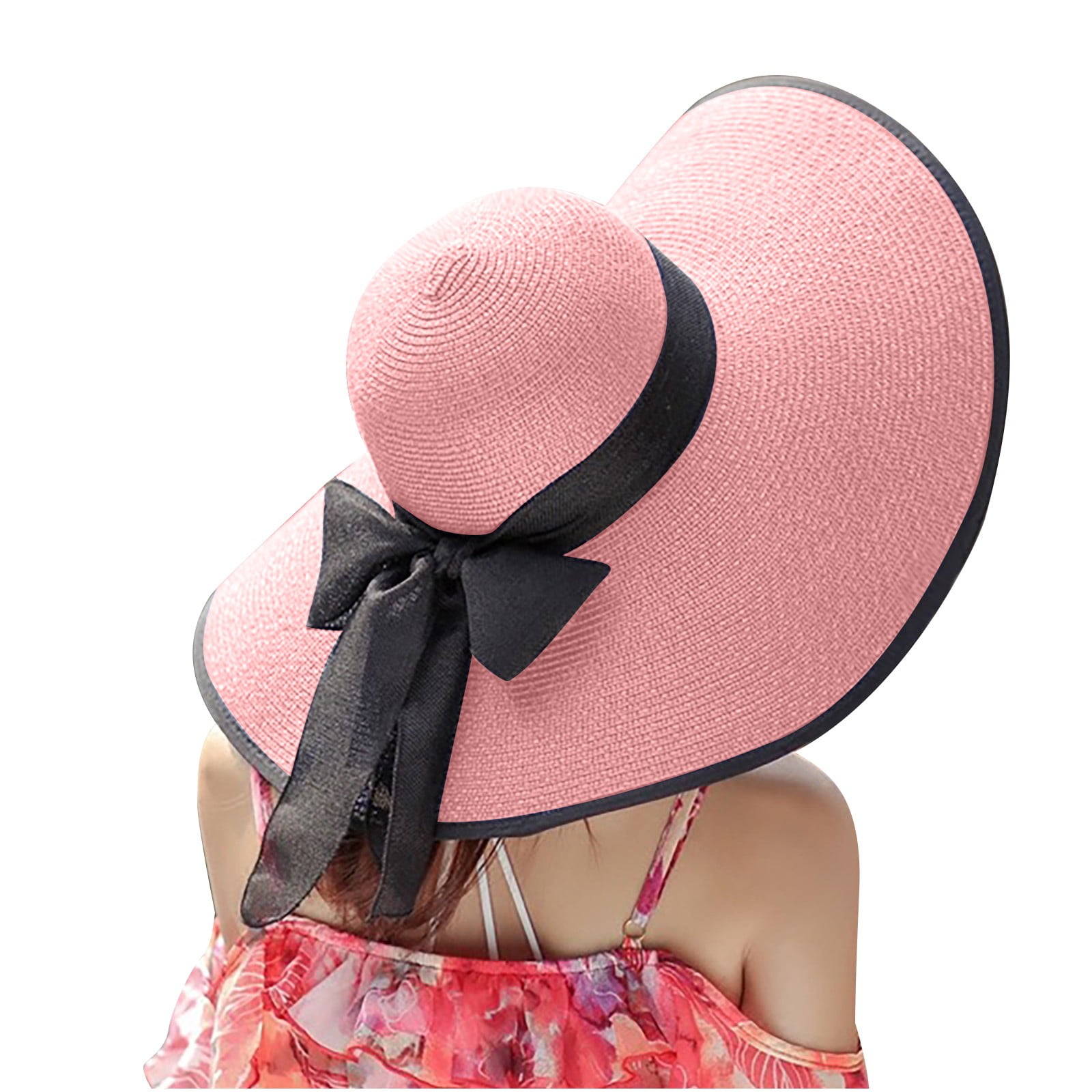 DxhmoneyHX Womens Sun Straw Panama Hat Wide Brim Fedora Summer Beach ...