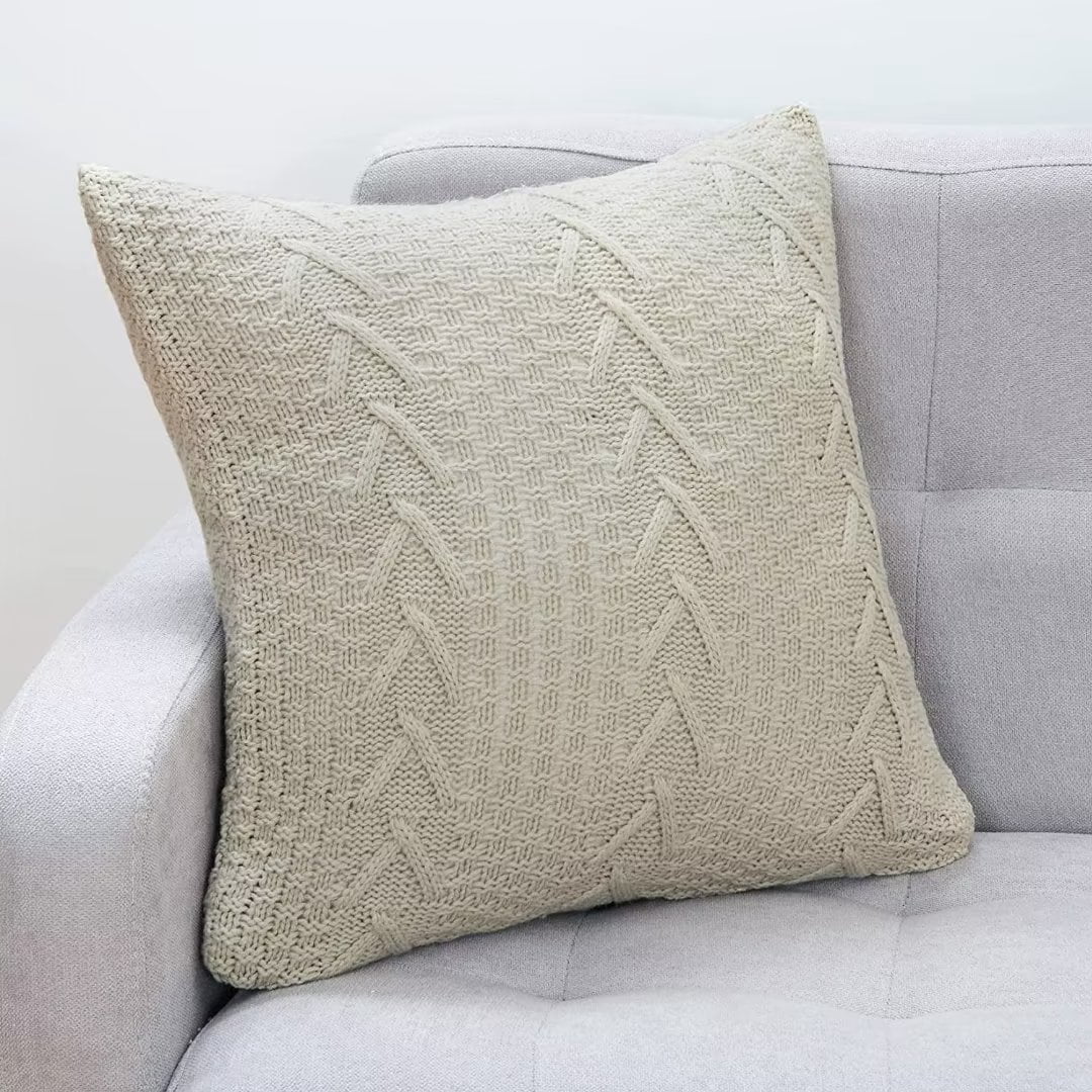 Assile Cream Square Throw Pillow Covers Cotton Knitted Neutral Pillow ...