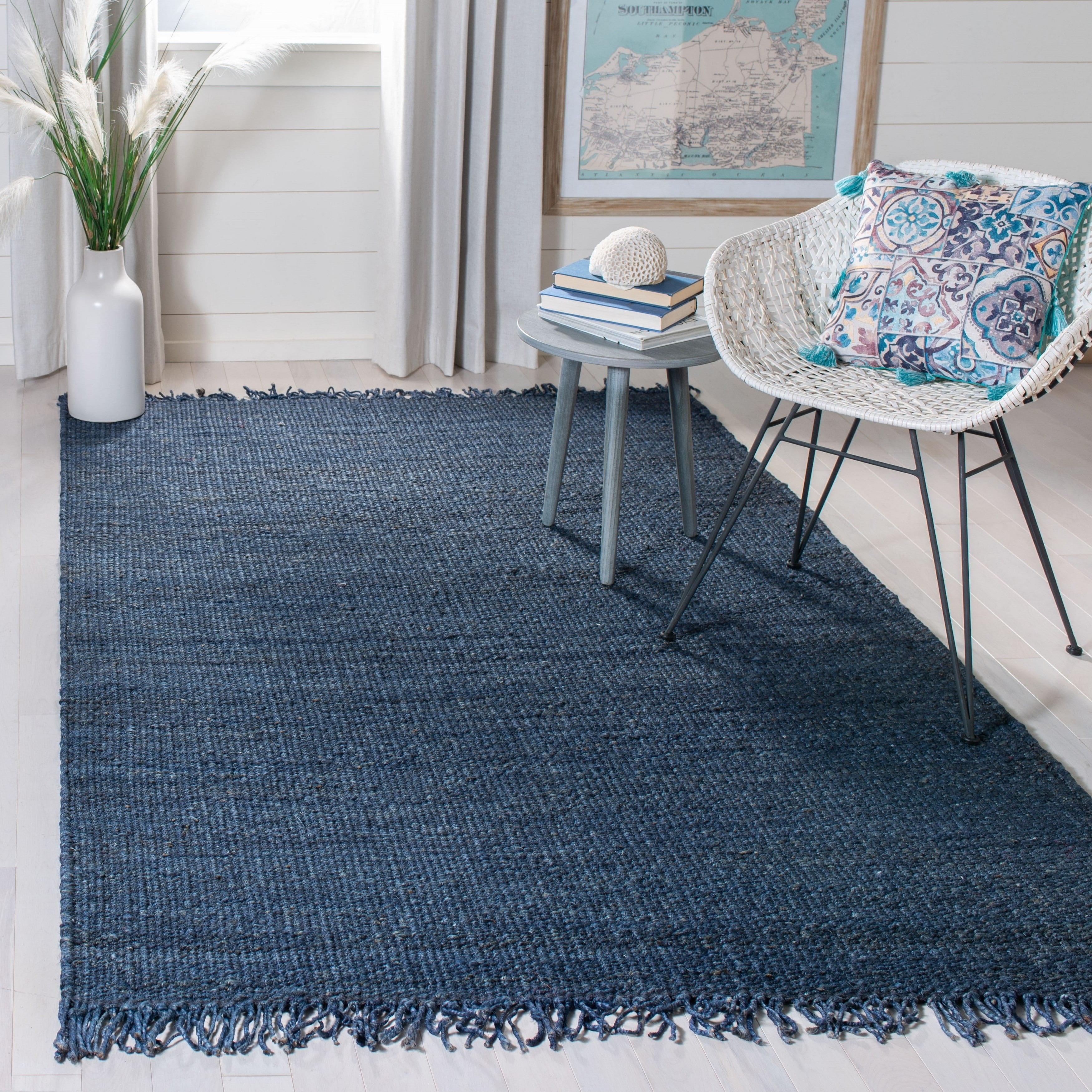 SAFAVIEH Natural Fiber Clara Braided Jute Area Rug, Navy, 6' x 6 ...