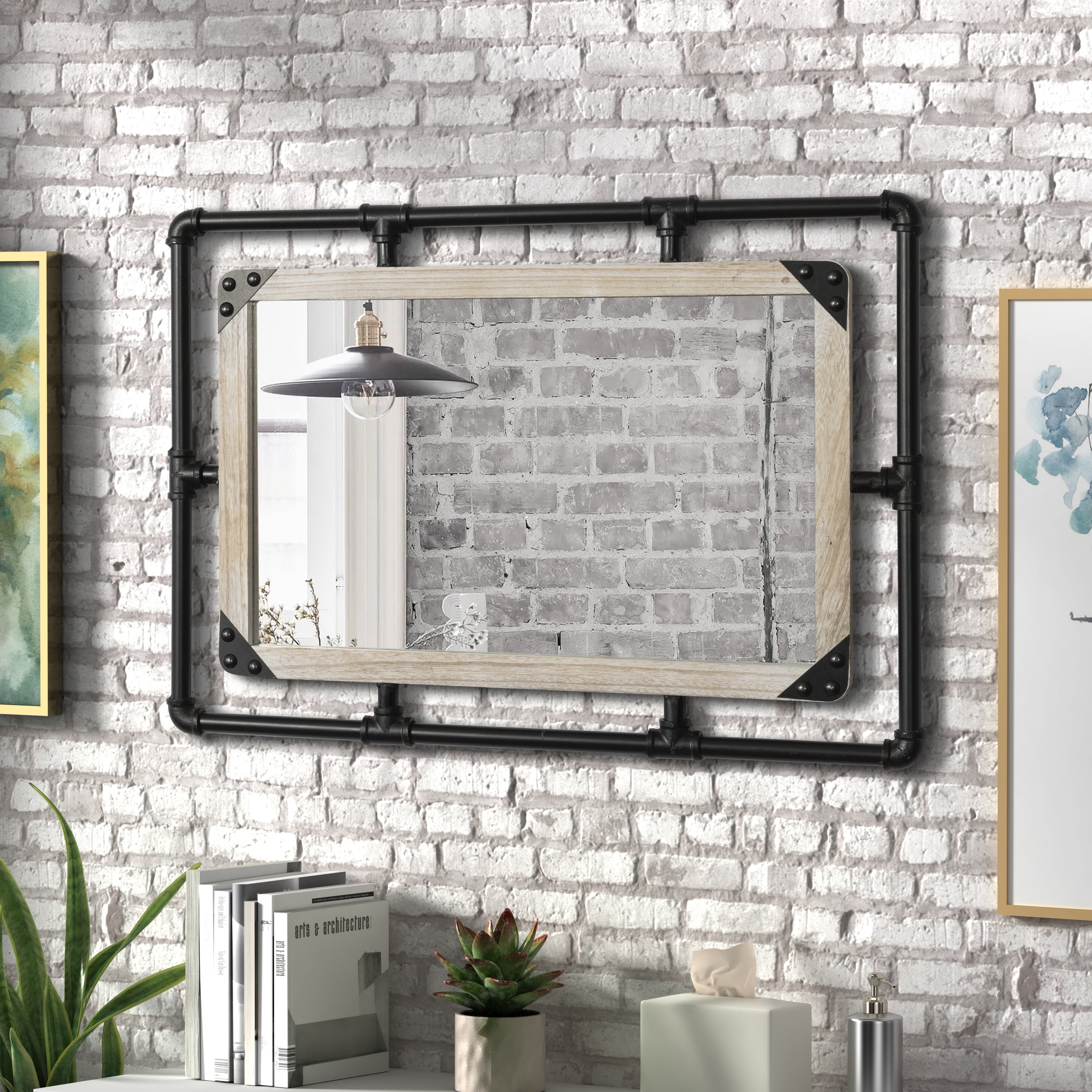 Nxhome 20 in. x 28 in. Metal Rectangle Frame Decorative Wall Mirror ...
