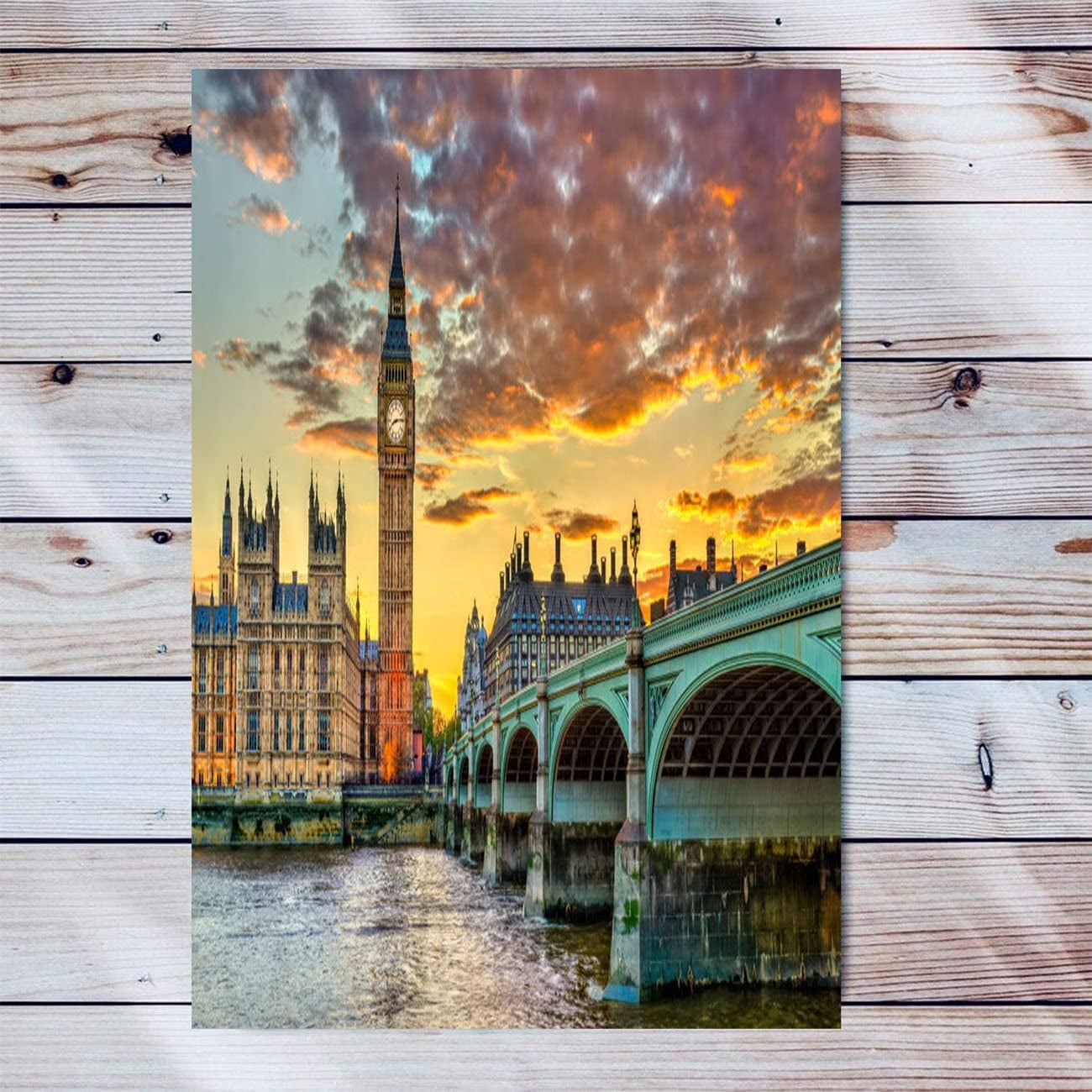 London Sunset Canvas Wall Art Artwork Wooden Frame Painting Big Ben And ...