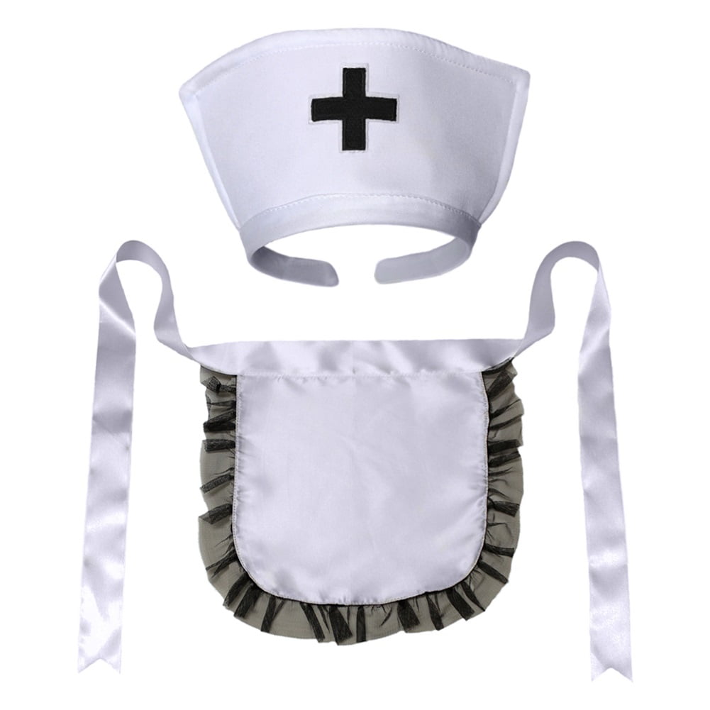 SeasonsTrading Nurse Hat Headband & Apron Costume Set (White/Black ...