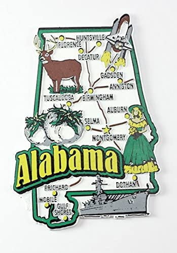 Alabama State Map and Landmarks Collage Fridge Collectible Souvenir ...