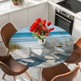 Blue Coastal Beach Round Tablecloth 55-60 Inch Round Fitted Table Cloth ...