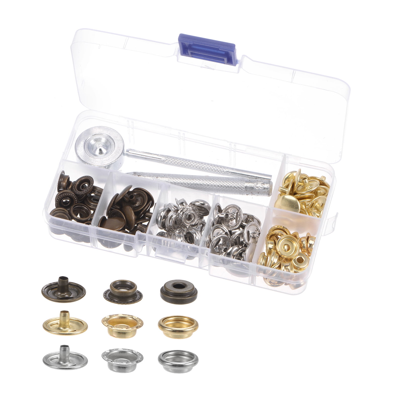 Uxcell Snap Fasteners Kit 3 Colors with 4 Setter Tools & Box for ...