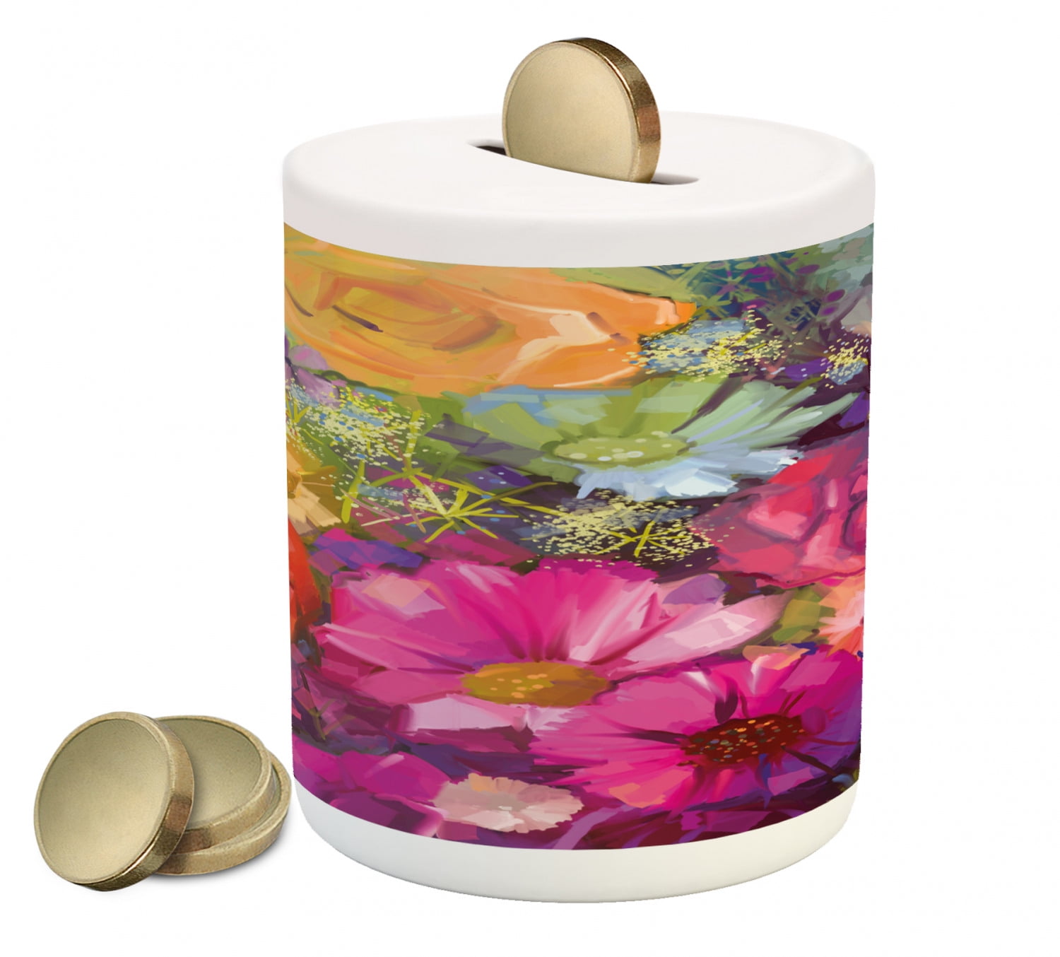 Floral Piggy Bank, Vibrant Flower Bouquet with Daisy Peony Gerbera ...