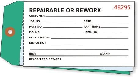 Inventory Tag - Standard 2.375 x 4.75 - Repairable or Rework (3 part ...