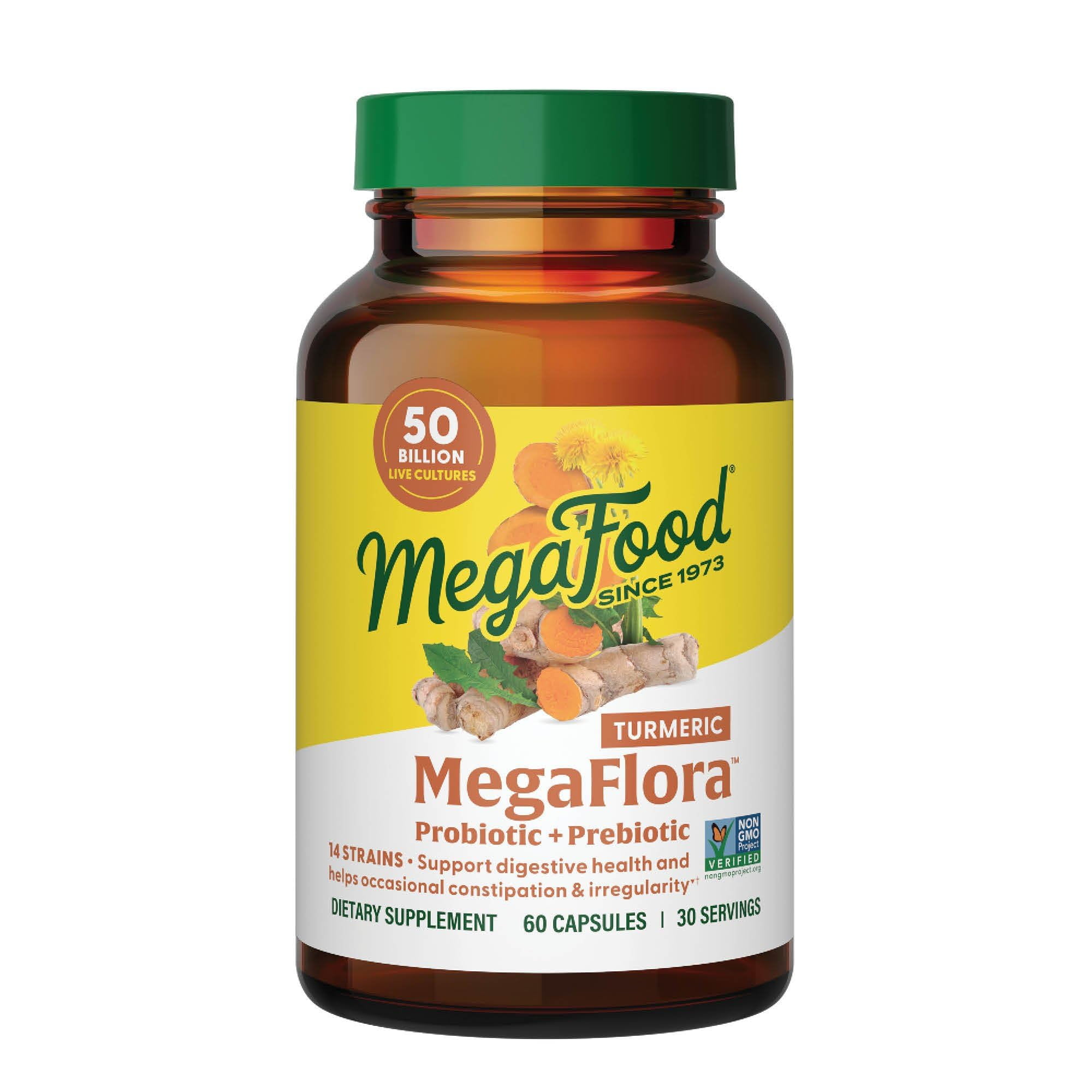 Suplemento MegaFood MegaFlora Probiotic + Prebióticos + Cúrcuma ...