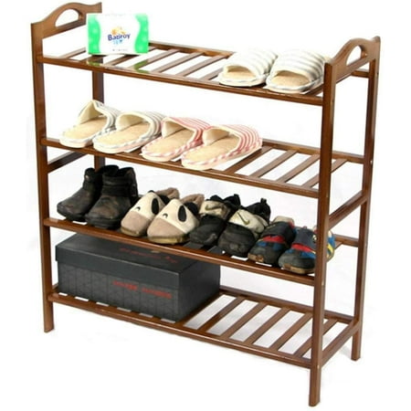 Walnut Color Shoe Rack for Bedroom Hallway 4 Tier Space Saving Storage ...
