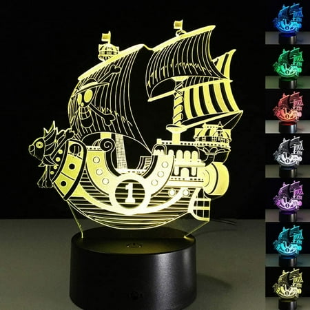 Abstractive 3D LED Pirate Ship Nightlights Table Desk Optical Illusion ...