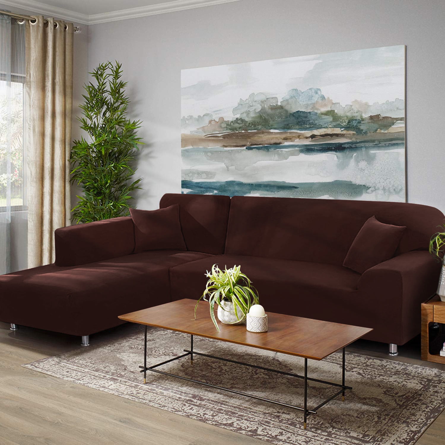 TOPCHANCES L-Shape Sofa Covers, Sectional Sofa Couch Covers with 2pcs ...