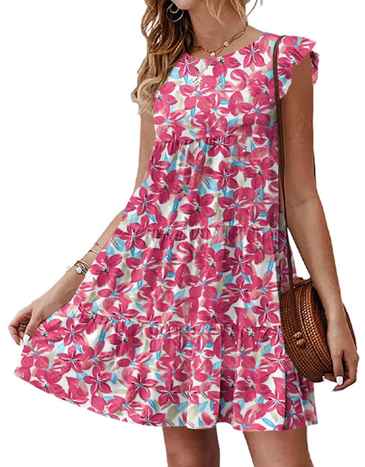 Cogild Womens Floral Print Pleated Mini Dresses Casual See Through Swim ...