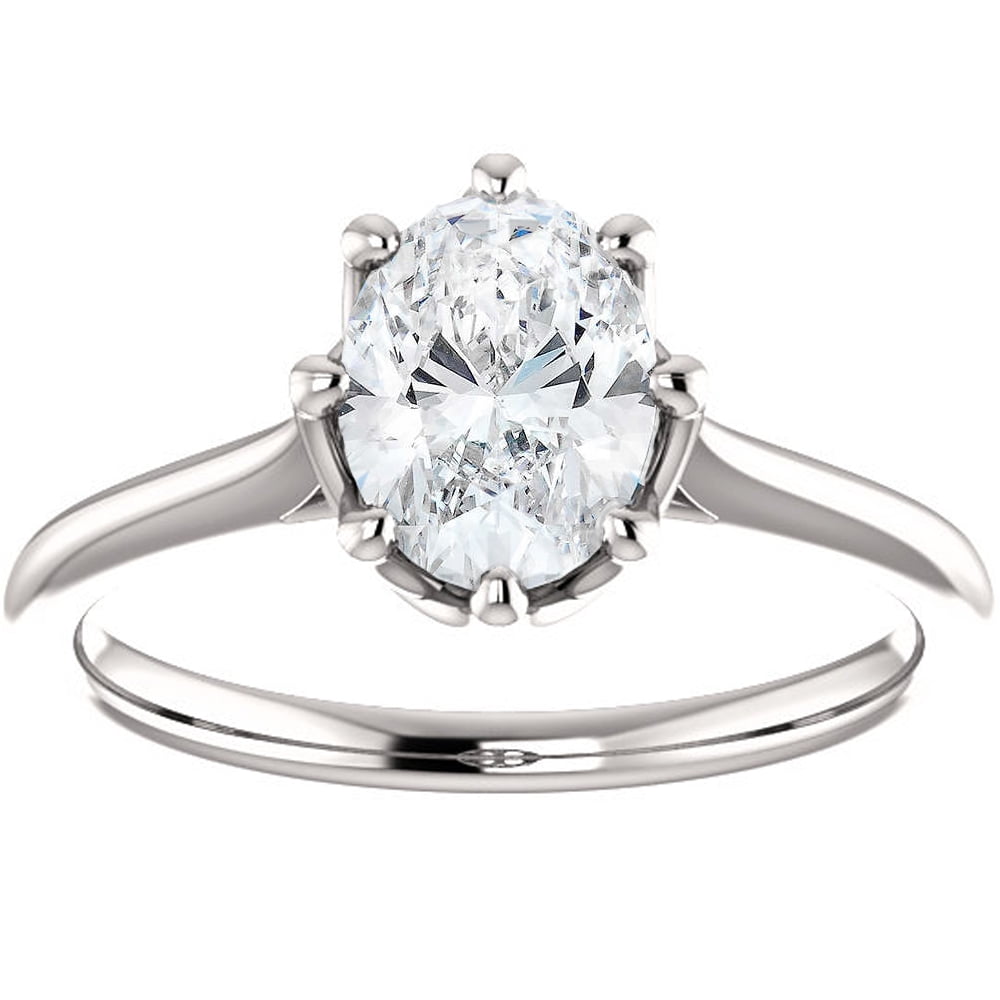 1 Ct Oval Diamond 8-Prong Solitaire Engagement Ring 14k White Gold ...