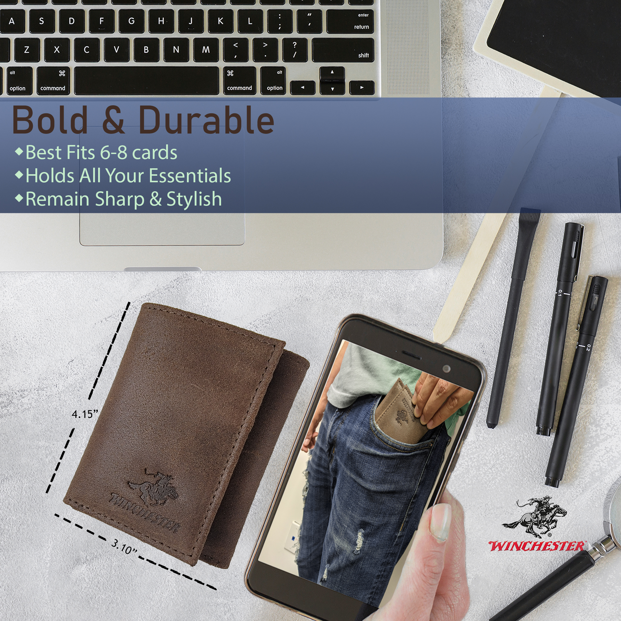 RFID Blocking Winchester Mens Trifold Wallet with Full Grain Genuine ...