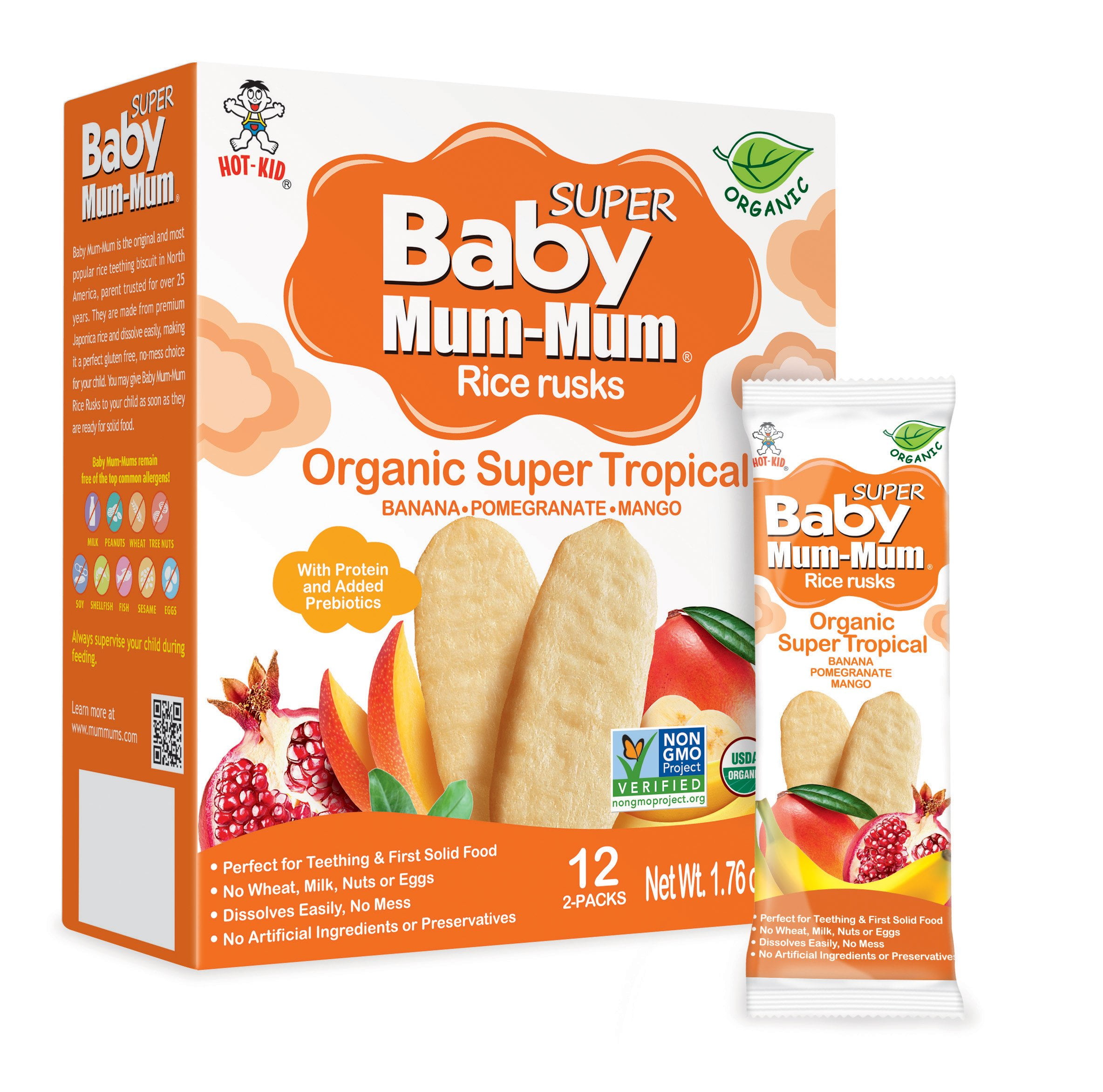 Baby Mum-Mum Organic Super Tropical Rice Rusks - 6 Boxes - Walmart.com