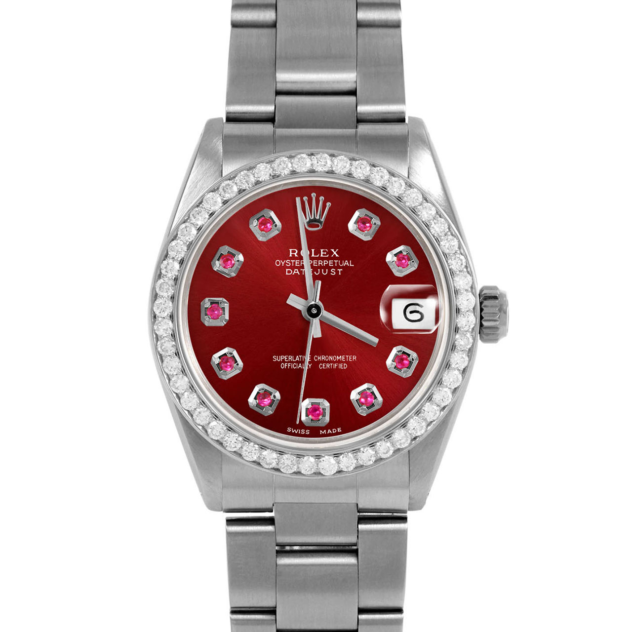 Pre-Owned Rolex 6827 Midsize Ladies 31mm Datejust Wristwatch Red Ruby ...