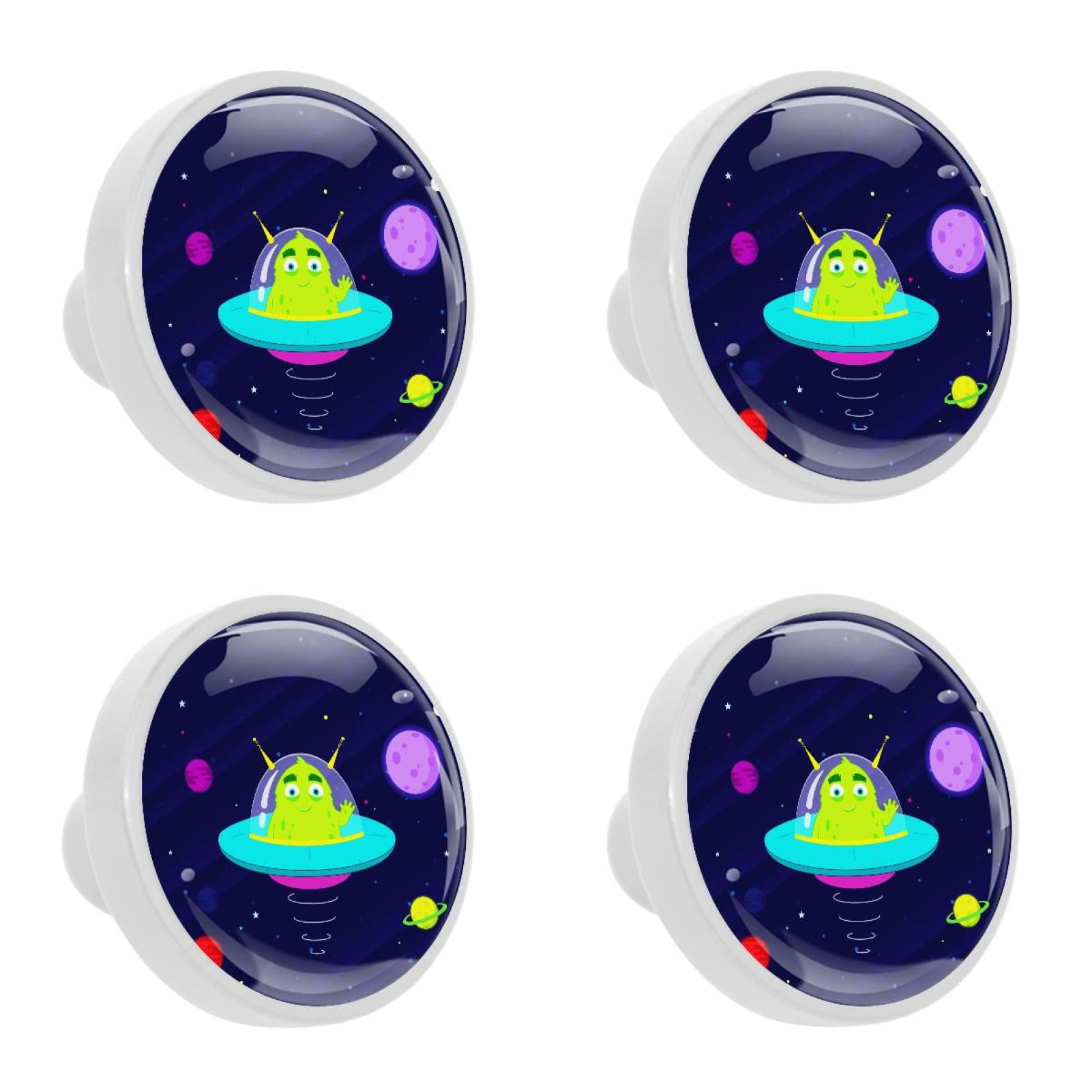 Ownta 4Pcs Kitchen Cabinet Knob Round Blue Outer Space Alien Knobs ...