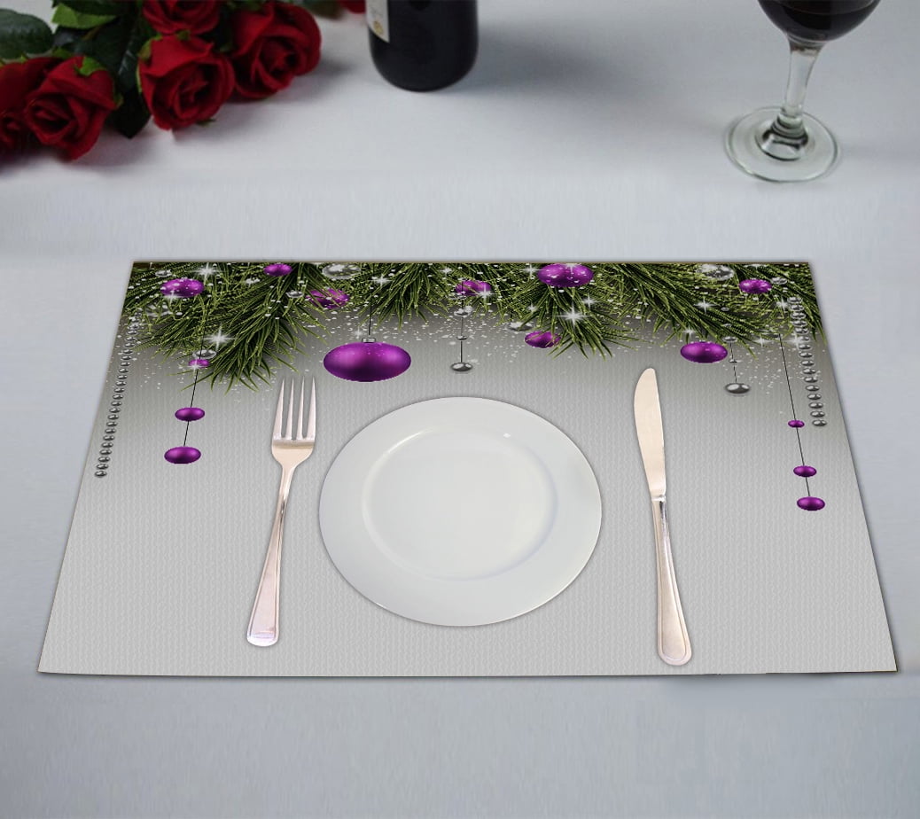 ABPHQTO Winter Spruce Twigs Purple Baubles Christmas Placemat 12x18 ...
