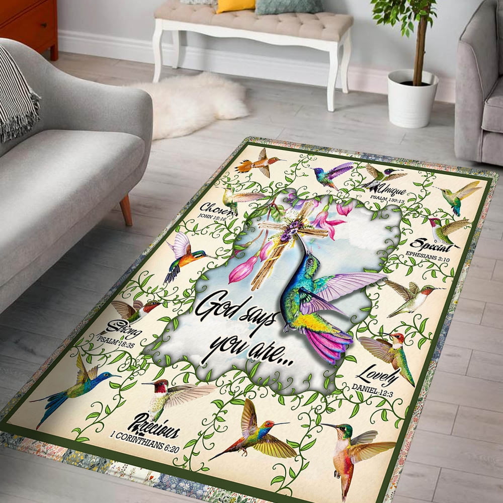 Rectangle Area Rug For Living Room, Bedroom, Hummingbird. God Says You ...