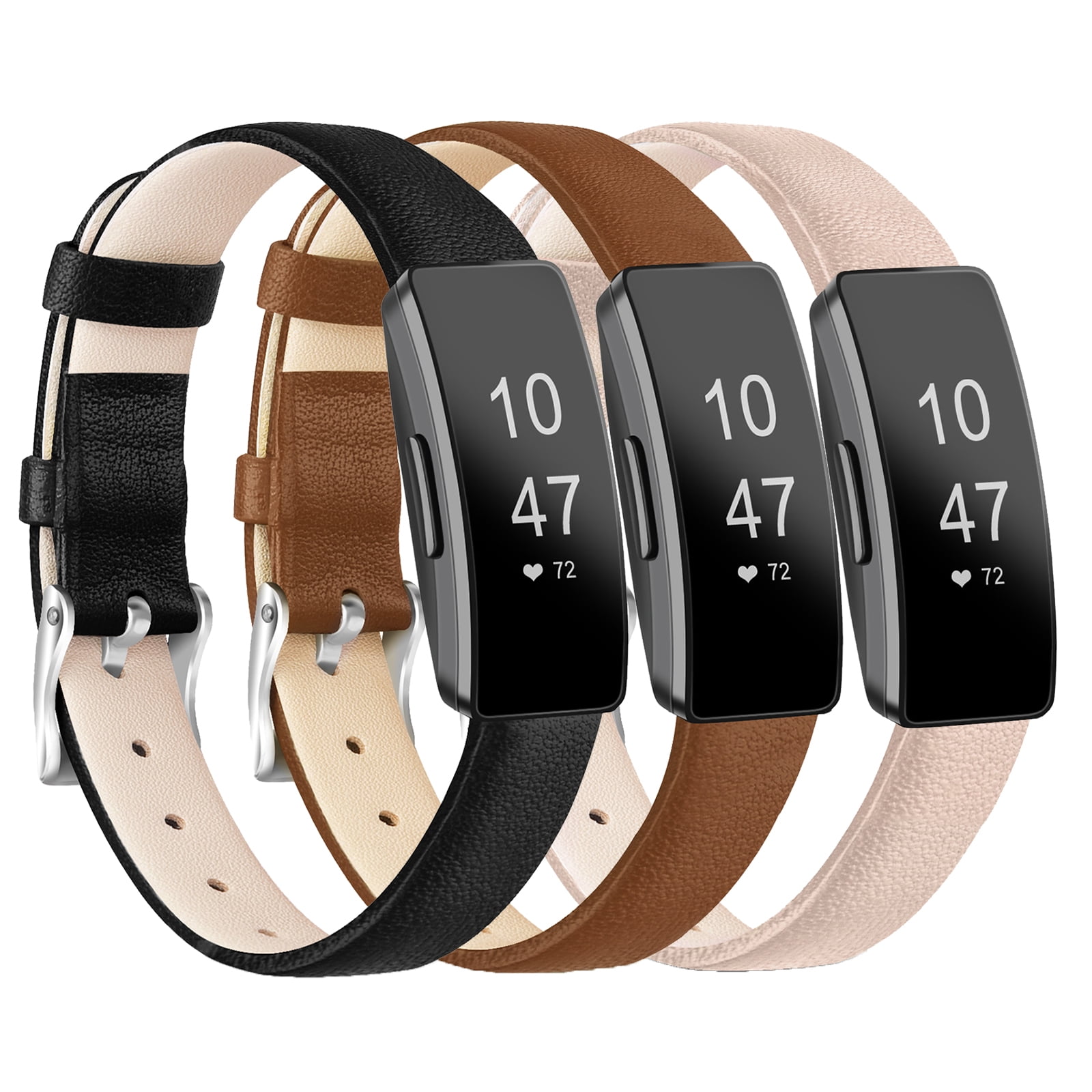 POHNUI 3 Pack Leather Bands Compatible with Fitbit Inspire 2/Inspire 3 ...