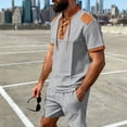 SOOMLON Short Sets for Men 2 Piece Big and Tall Waffle Tie Henley ...