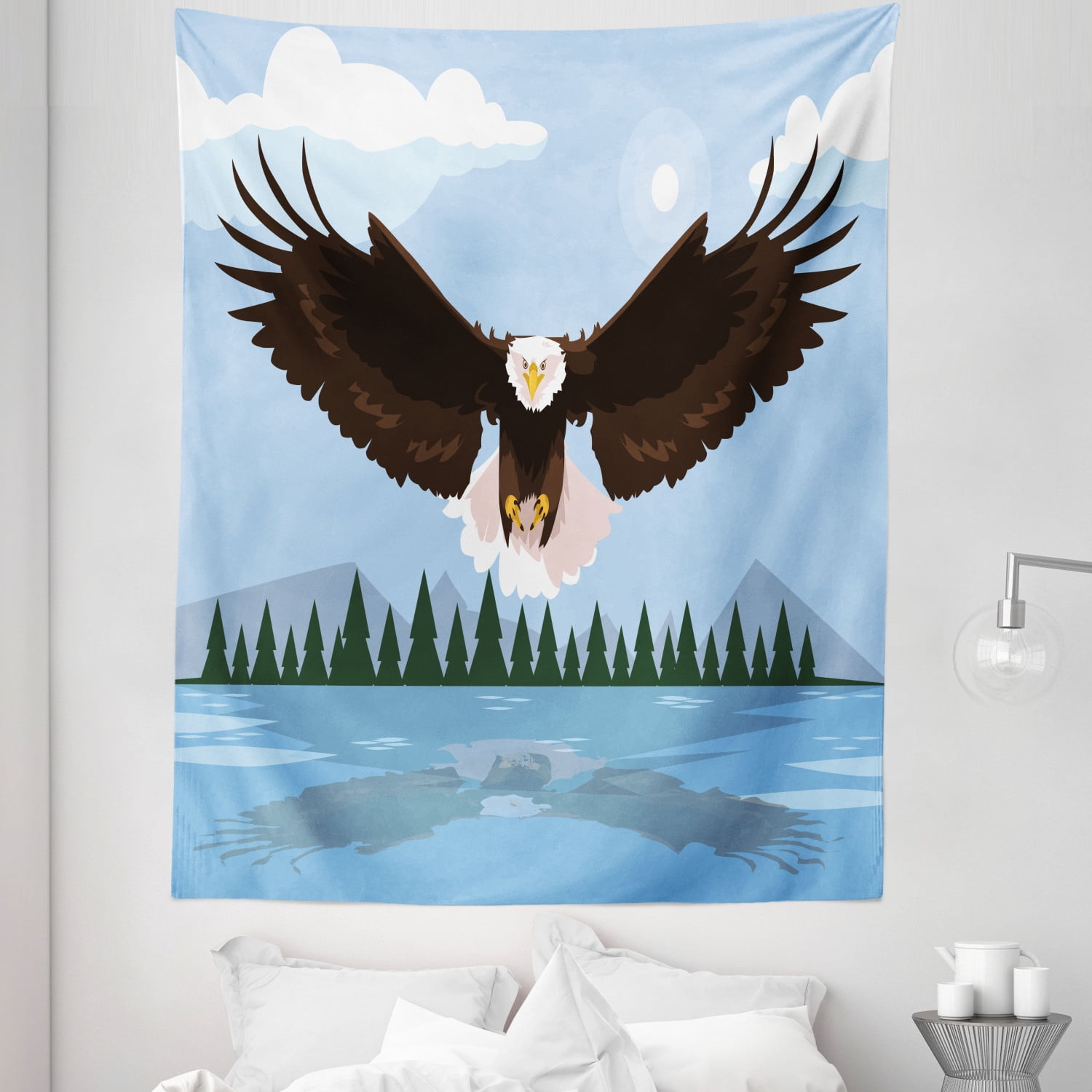 Eagle Tapestry, American National Bald Falcon Bird Landscape Pattern ...
