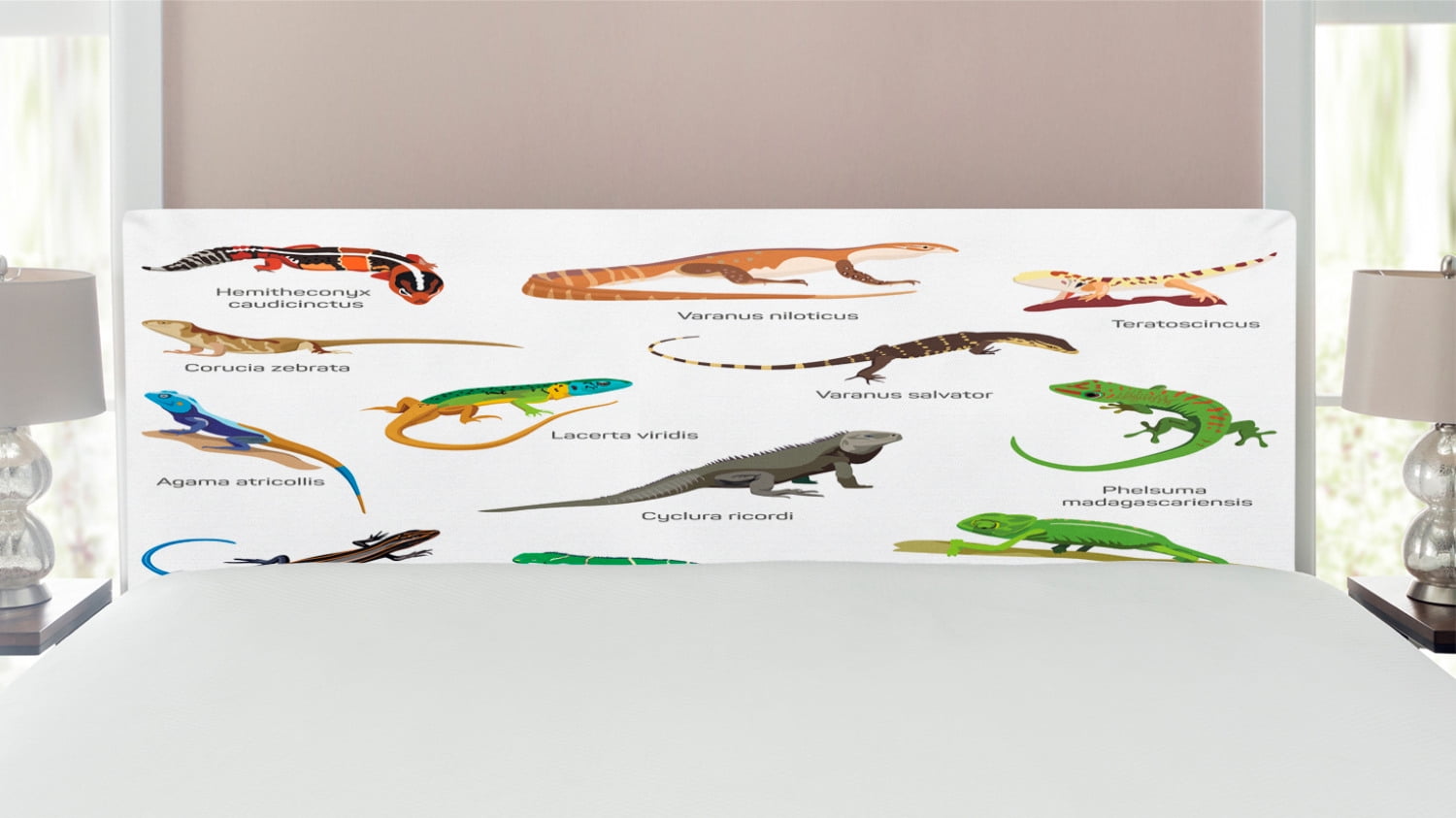 Reptile Headboard, Lizard Family Design on Plain Background Prehistoric ...
