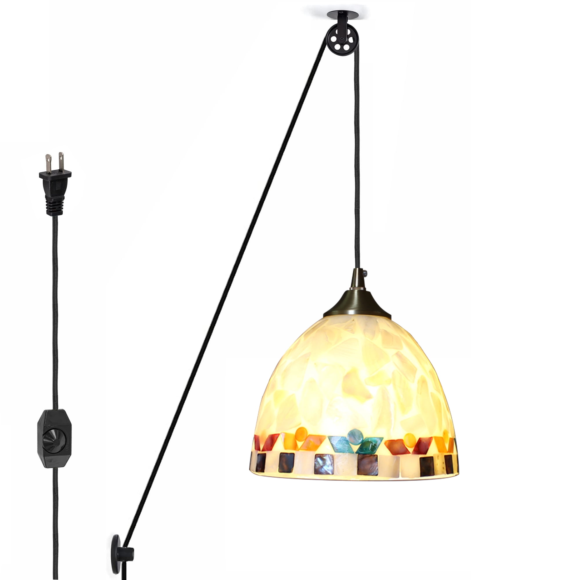Kiven Plug in Modern Pendant Light, Pulley Hanging Light with Glass ...