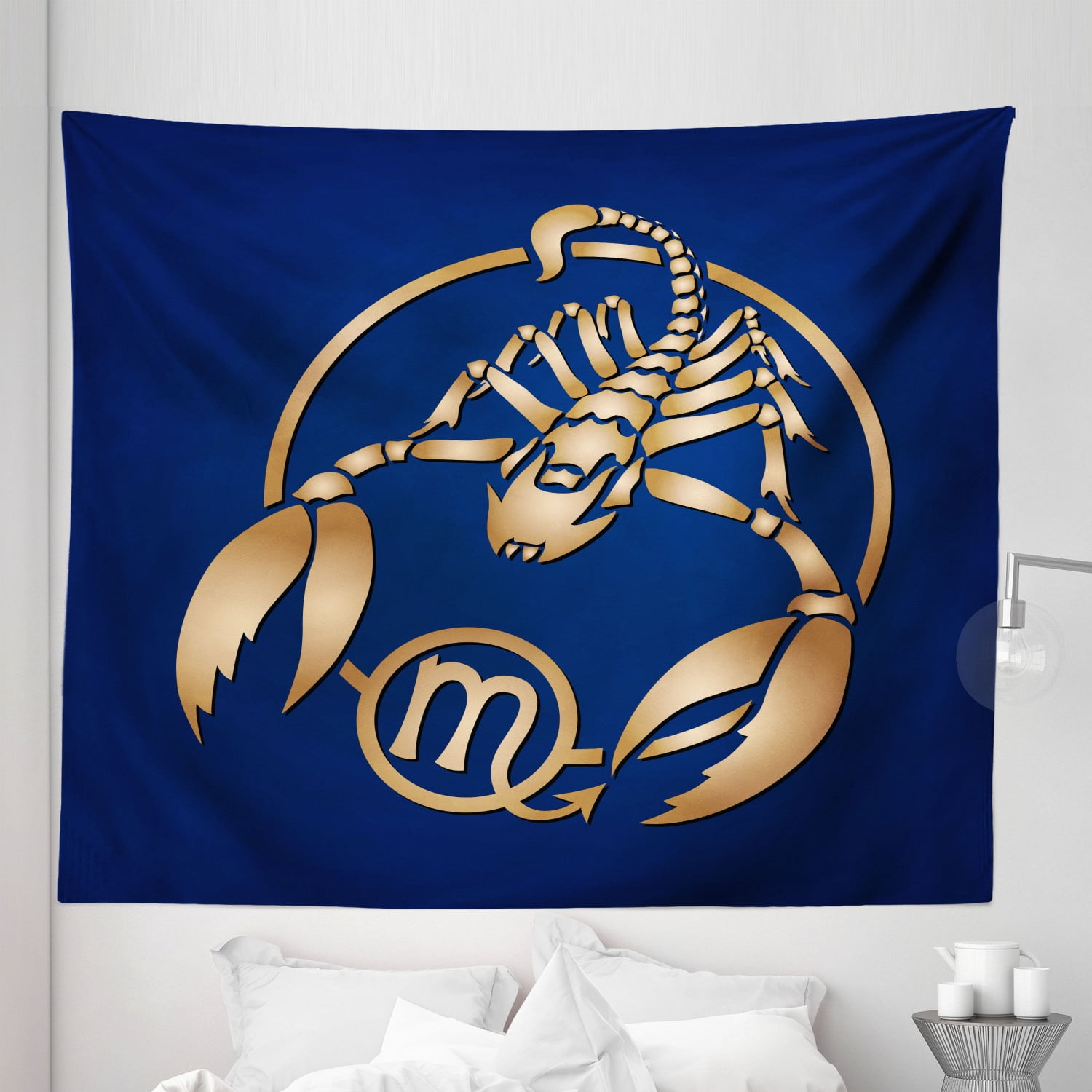 Zodiac Scorpio Tapestry, Horoscope in a Circular Design a Navy Blue ...