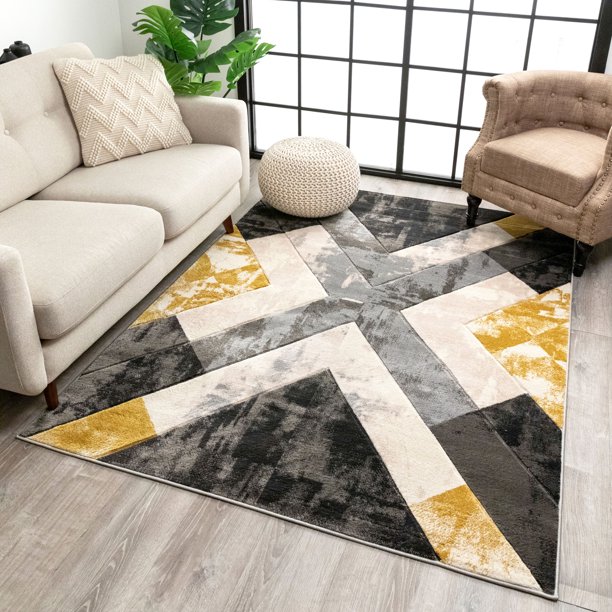 Well Woven Rheta Gold Modern Geometric Stripes & Angles Pattern Area ...