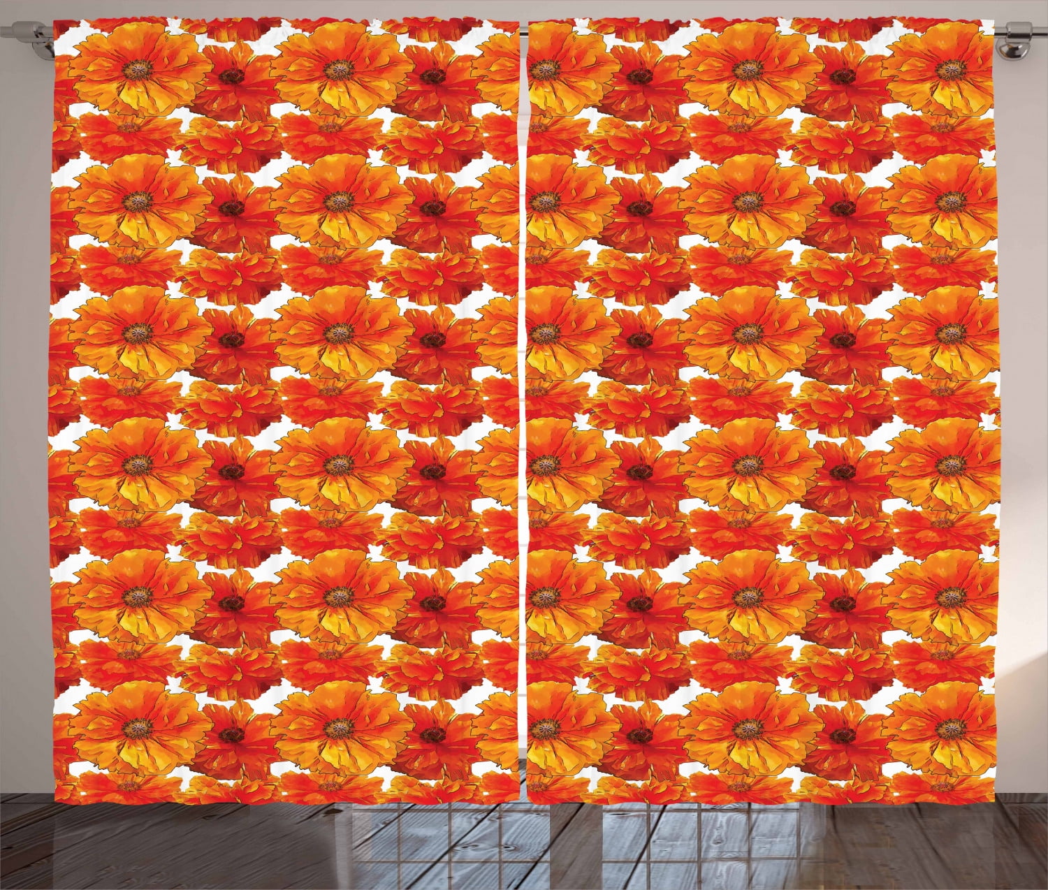 Poppy Curtains 2 Panels Set, Artistic Blossoms with Vibrant Petals Hand ...