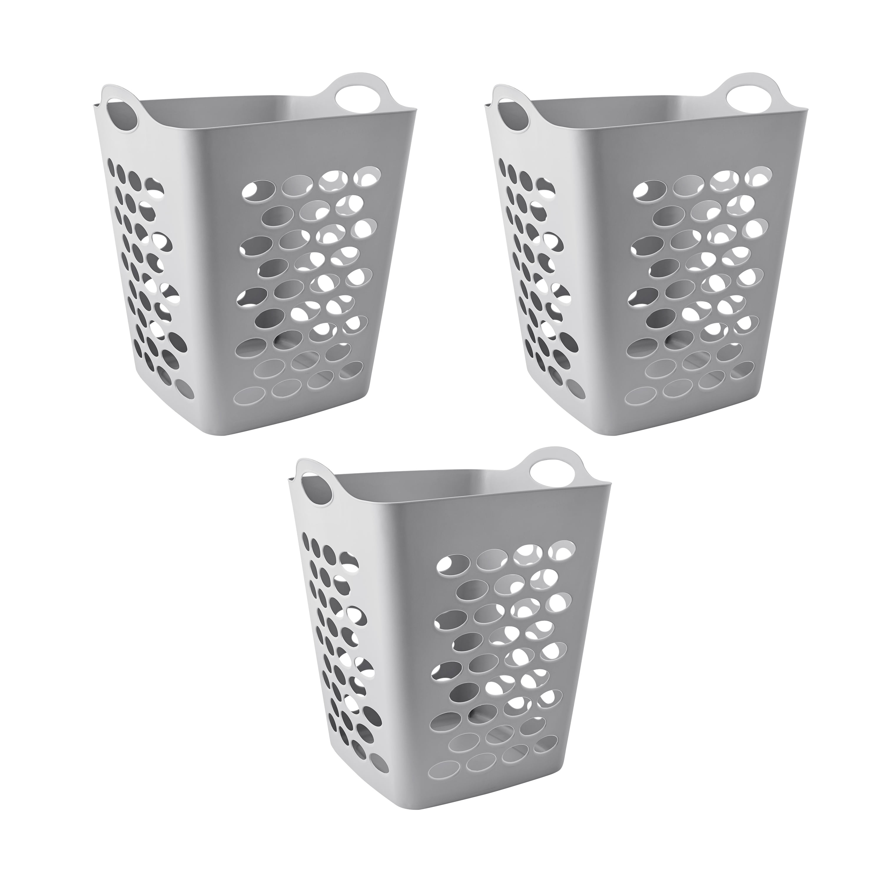 Your Zone Flexible Square Plastic Laundry Hamper, 3 Pack, Soft Silver ...