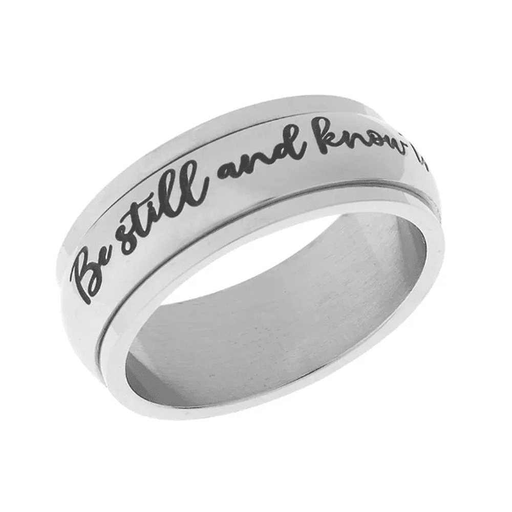 8mm Stainless Steel Women's Men's Inspirational Spinner Ring - Be Still ...