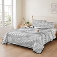 Ash Fronds 3 Piece Quilt Bedding Set with 2 Pillow Shams, Gray Silver ...